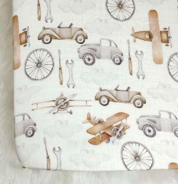 Cot Fitted Sheet - Retro Cars – To The Moon And Back Children's Bed Linen